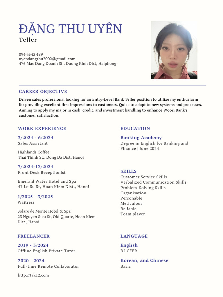 DANG THU UYEN-ENGLISH CV | PDF