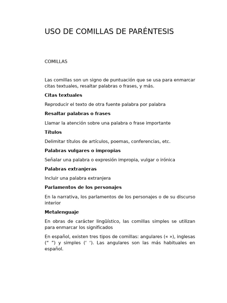 Uso de Comillas y Paréntesis en Español | PDF | Comillas | Puntuación