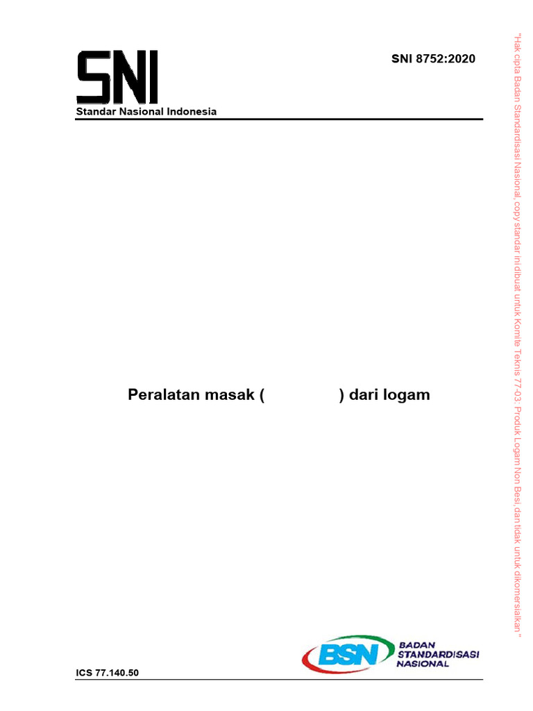 Standar SNI 8752:2020 untuk Cookware | PDF