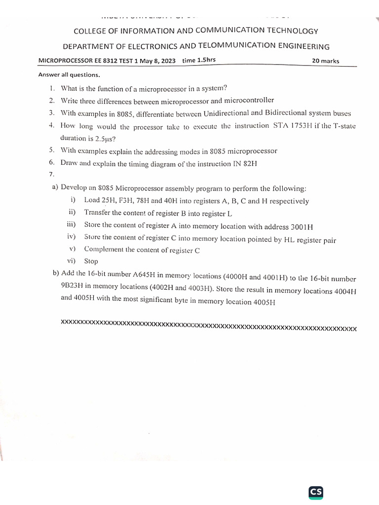 Microprocessor Past Paper - 083939 | PDF