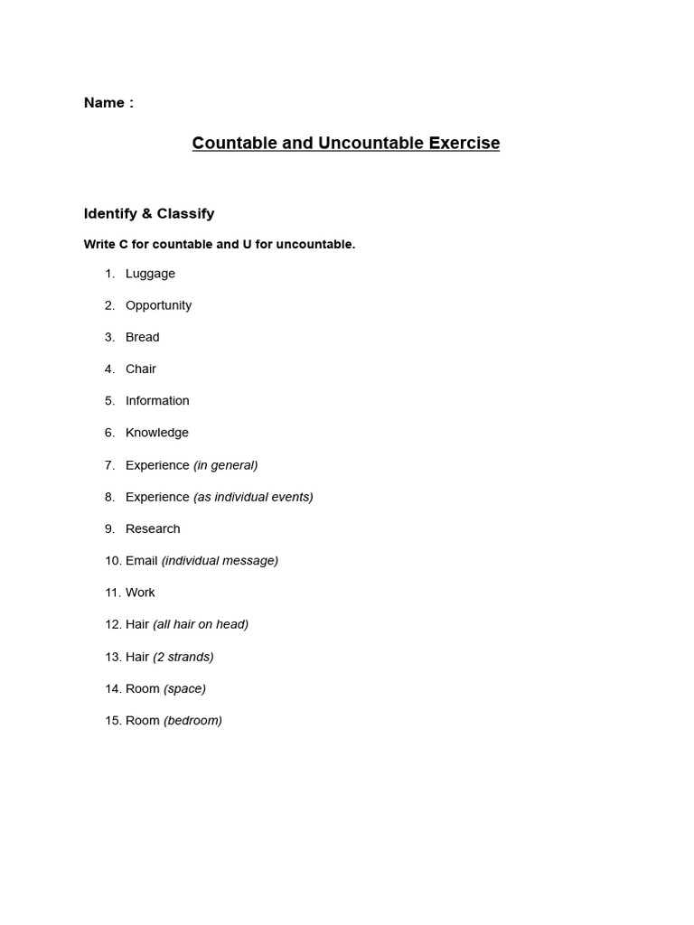 Countable and Uncountable Exercise | PDF