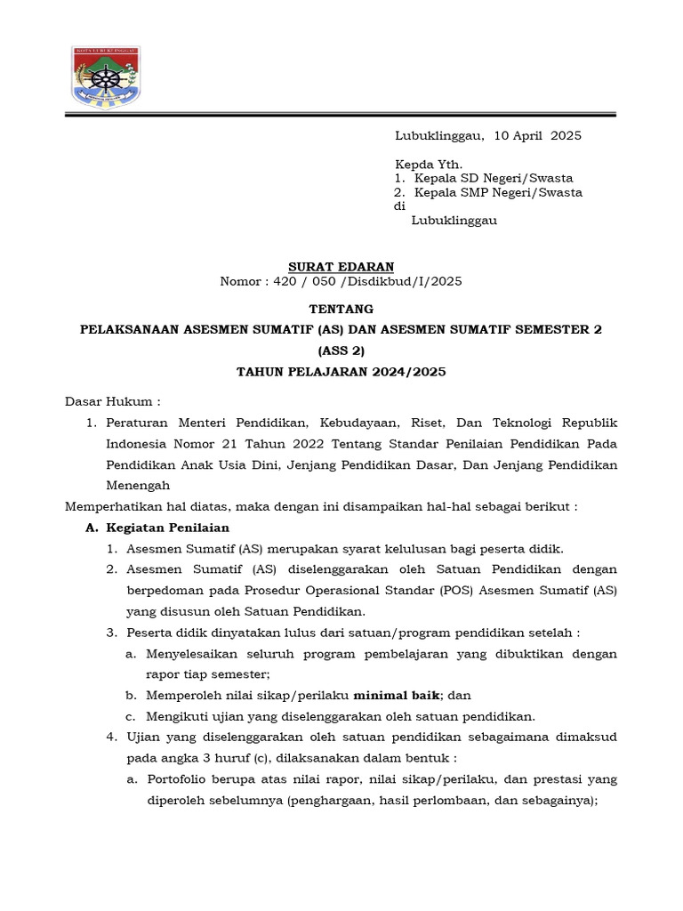 Edaran As Dan Ass2 2024-2025 | PDF