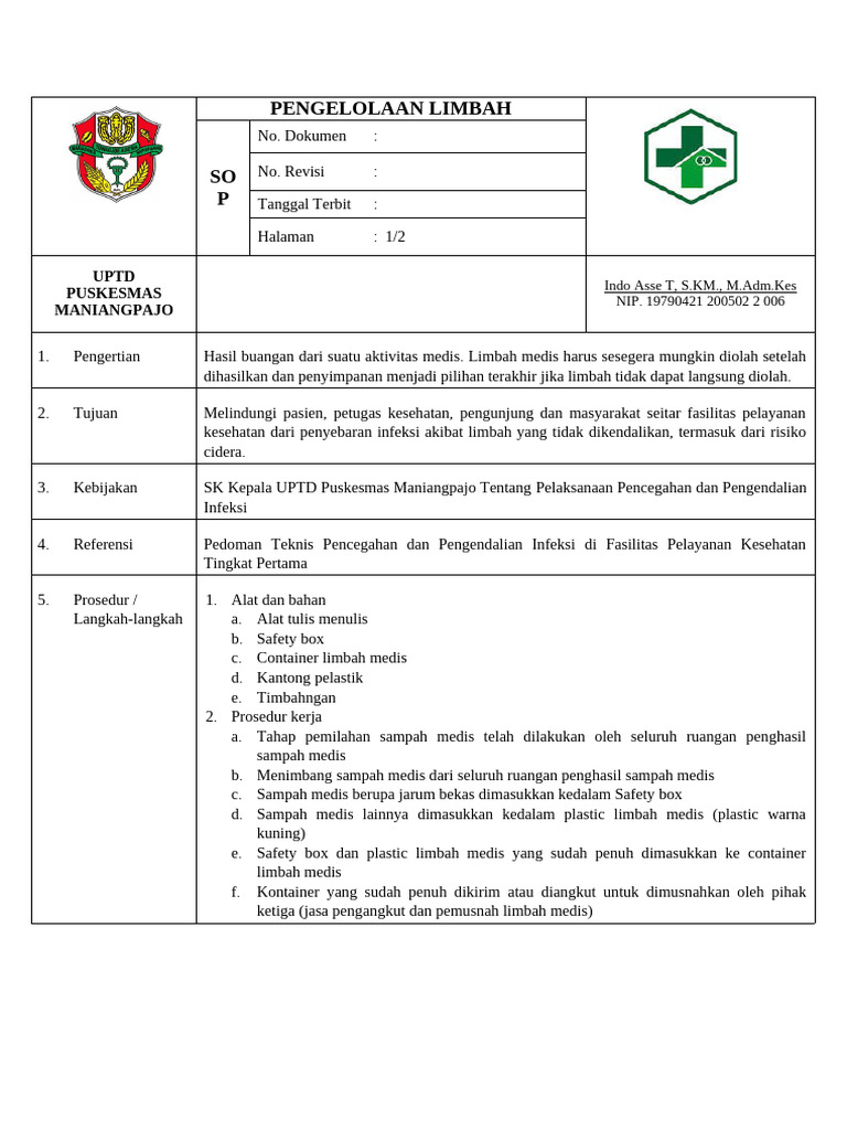 Sop Pengelolaan Limbah Fix | PDF