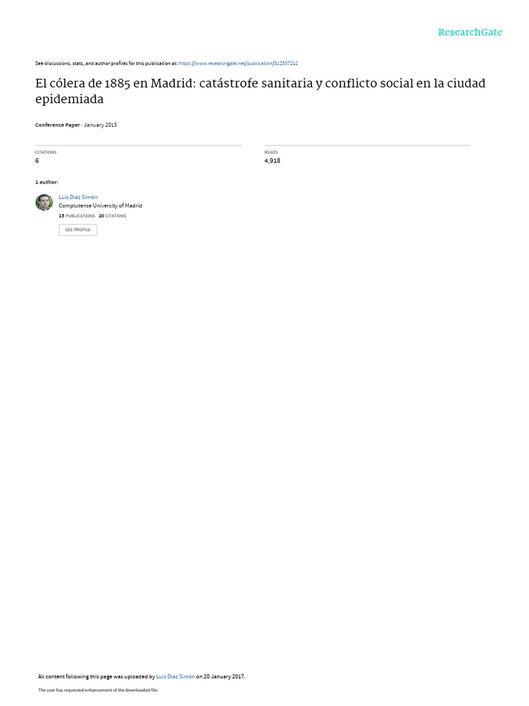 El Colera de 1885 en Madrid | PDF | Madrid | Cólera