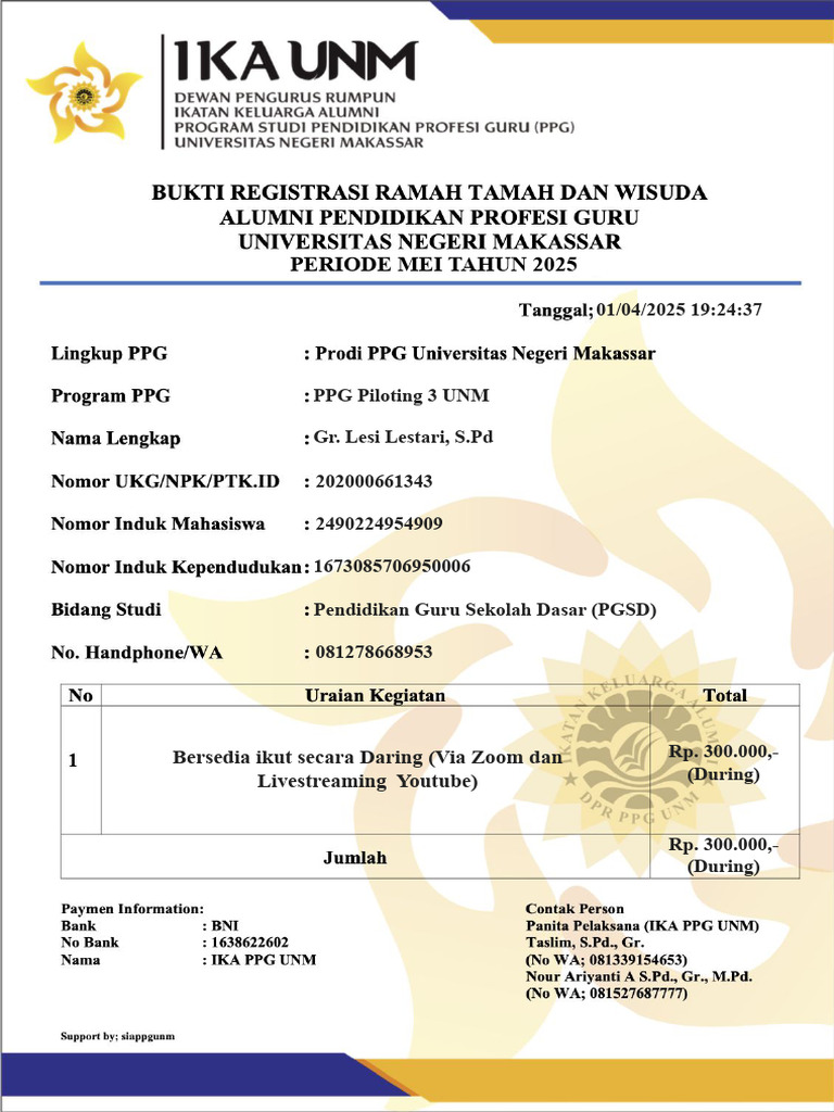 Bukti Registrasi Gr. Lesi Lestari, S.pd | PDF