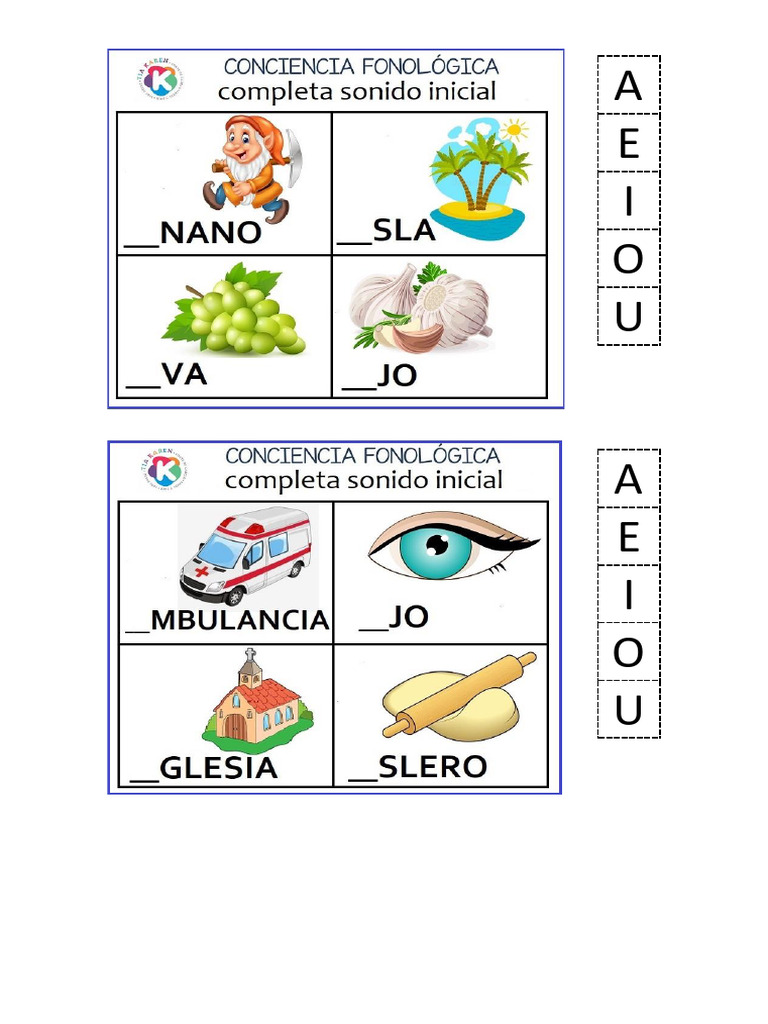 Sonido Inicial - Conciencia Fonológica | PDF