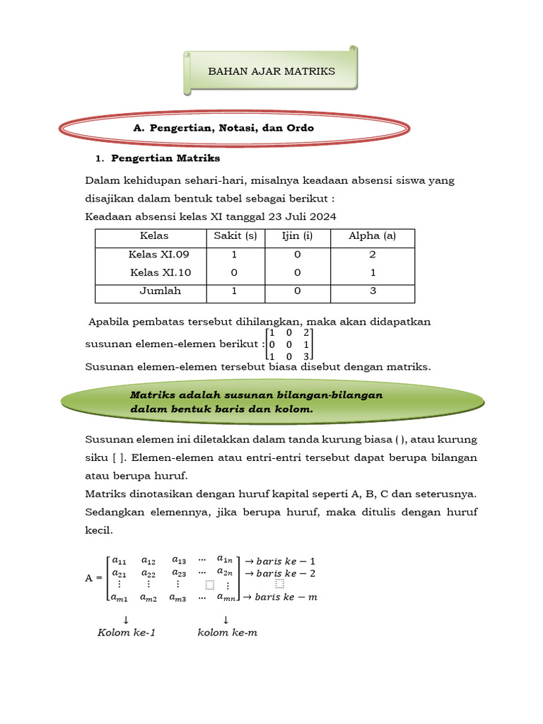 1.1 Bahan Ajar Matriks | PDF