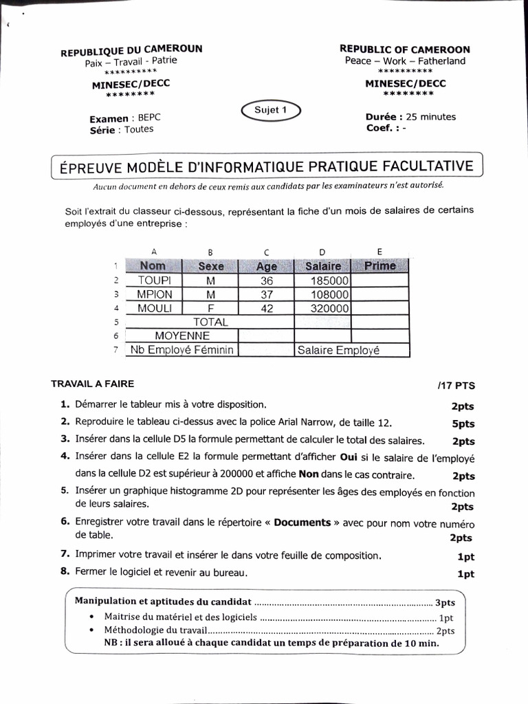 Épreuve Modèle Informatique BEPC 2025 | PDF | Théorie (échecs) | Échecs