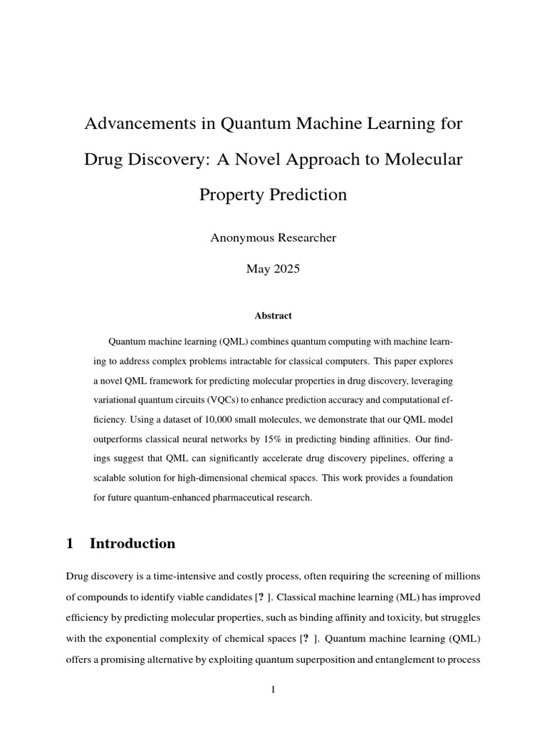 Dvancements in Quantum Machine Learning For Drug Discovery: A Novel ...