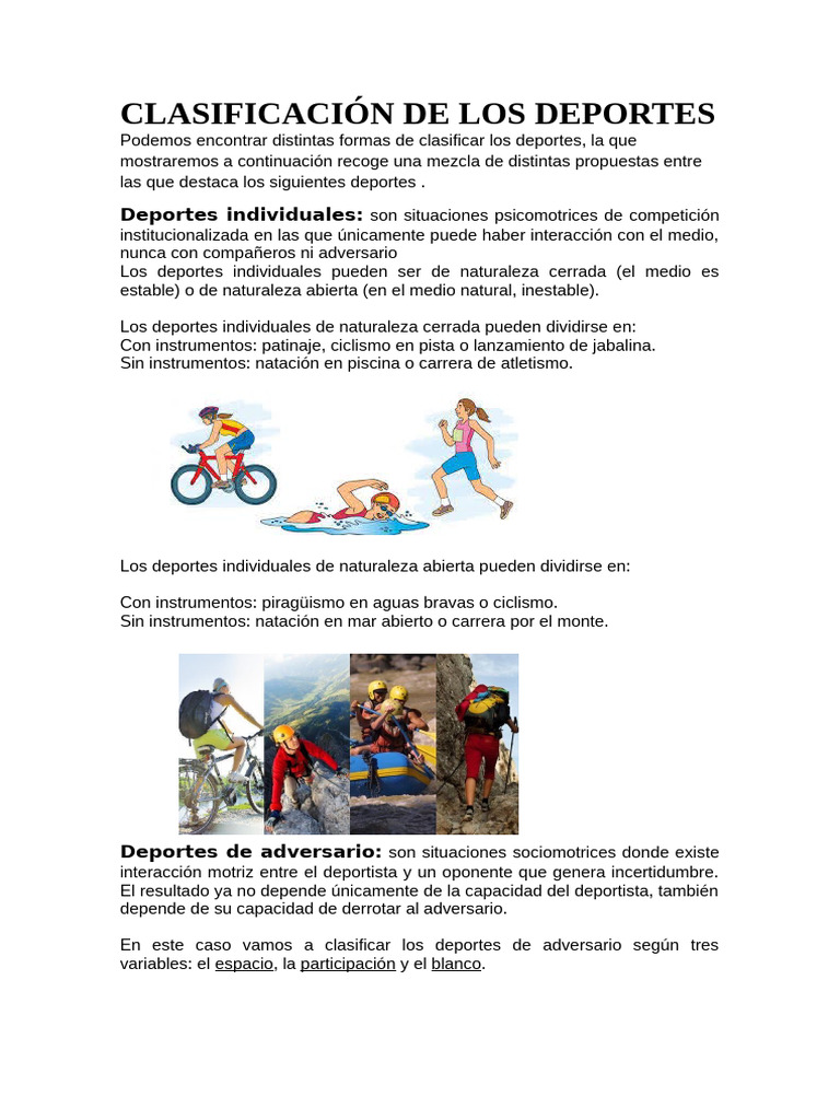 Clasificación de Deportes Individuales y Colectivos | PDF | Deportes ...