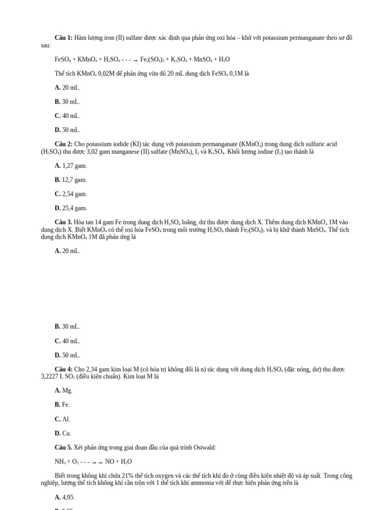 Bài tập OXH khử | PDF