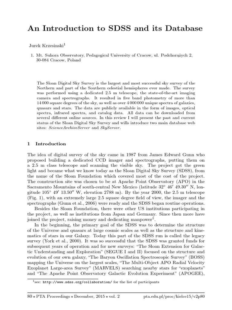 An Introduction To SDSS and Its Database | PDF | Charge Coupled Device | Astronomy