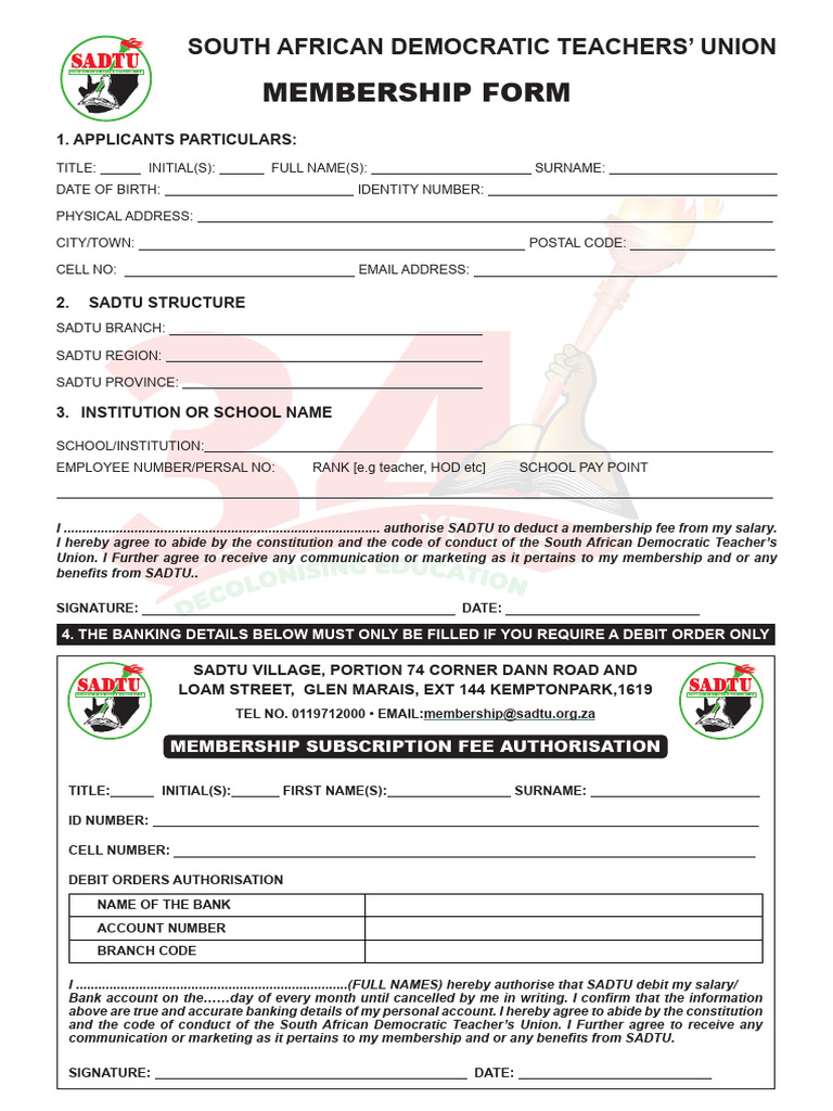 Sadtu Membership Form 2024 | PDF | Payments