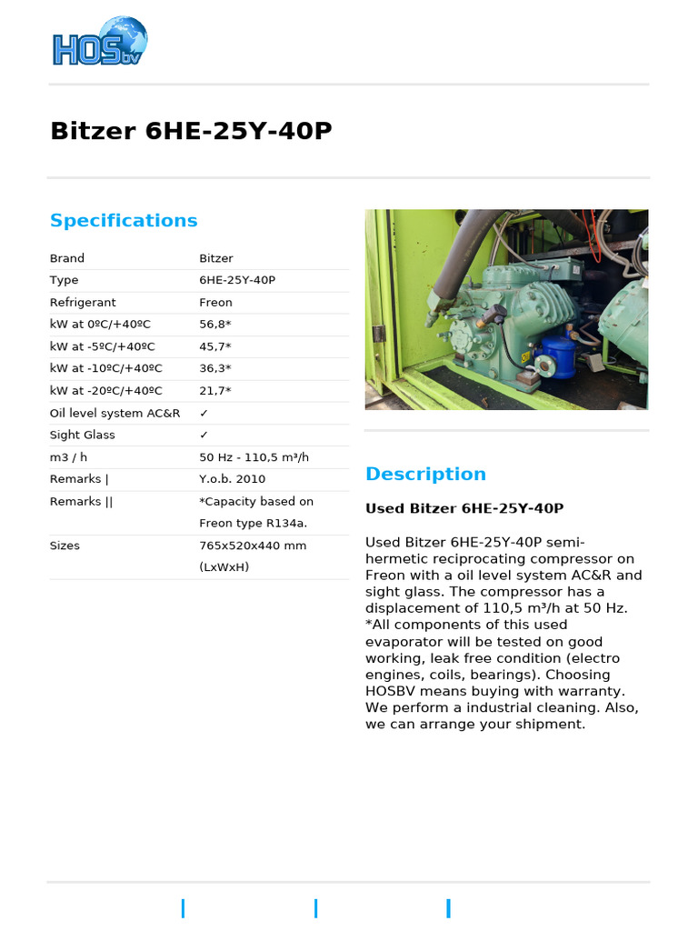Bitzer 6HE-25Y-40P - Product Sheet | PDF
