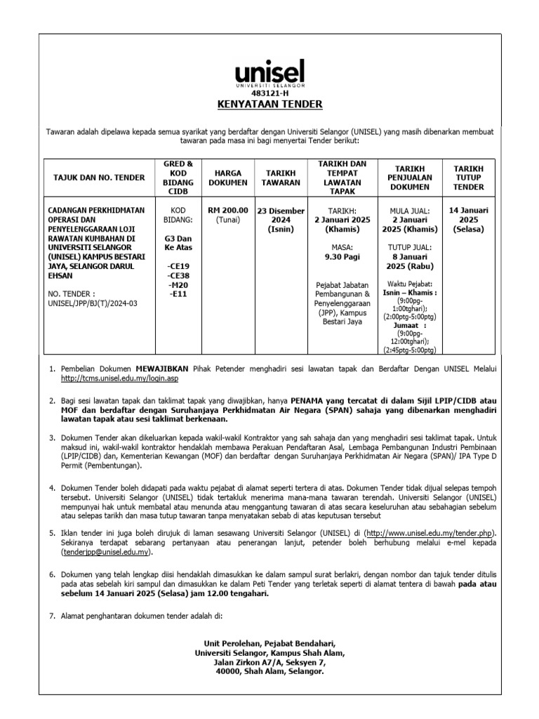 Iklan Tender STP BJ 20.12.24 | PDF