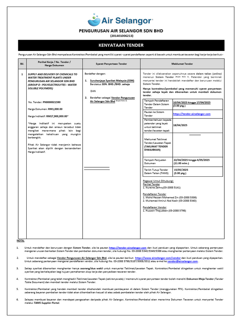 Kenyataan Tender 10.4.2025 Online - 2 | PDF