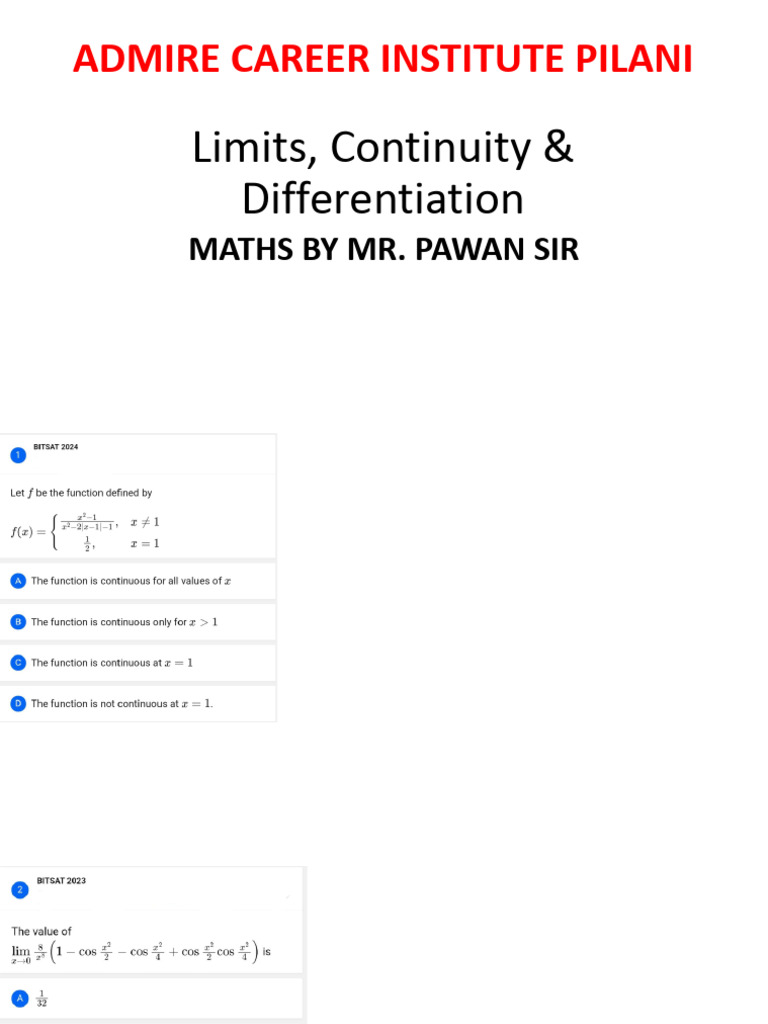 Limits, Continuity & Differentiation PPT 25-04-2025 | PDF