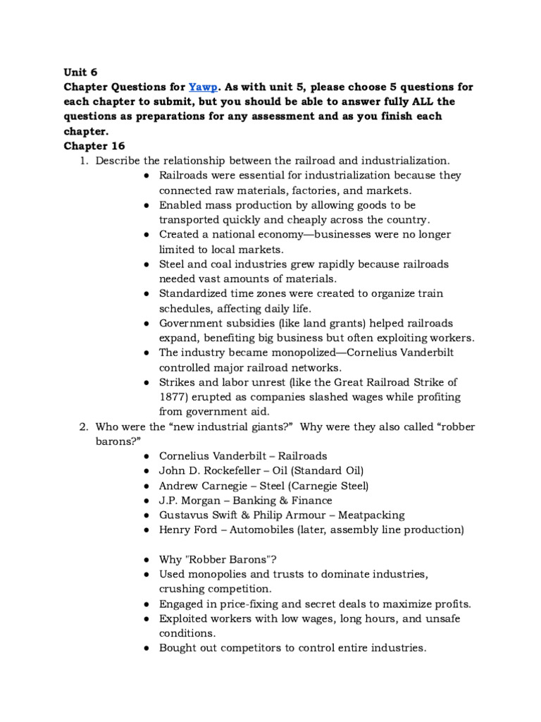 APUSH Unit 6 Chapter Questions | PDF | Sioux | Immigration