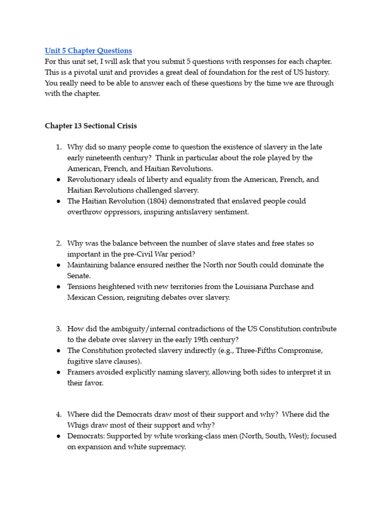 APUSH Unit 5 Chapter Questions | PDF | Reconstruction Era | American ...