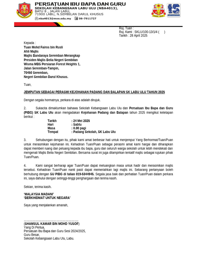 Surat Jemputan Perasmi Sokan | PDF