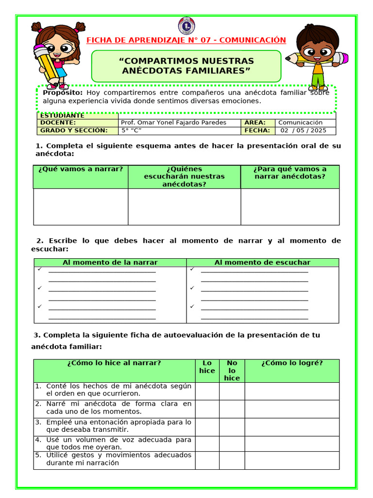 Ficha 07 - Comunicación - Compartimos Anécdotas Familiares | PDF