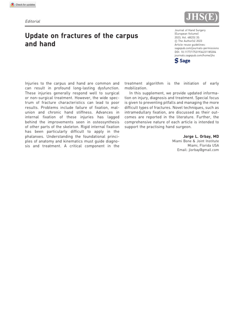 Orbay 2023 Update On Fractures of The Carpus and Hand | PDF