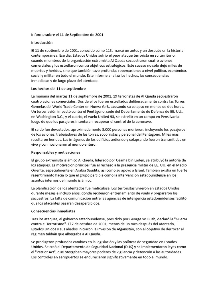 Impacto del 11S en el mundo actual | PDF | Ataques del 11 de septiembre ...