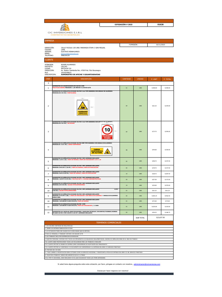 Cot-2023-01626 Recolsa S.A Suministro de Señaleticas | PDF