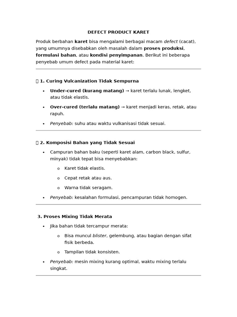 Penyebab Umum Cacat Produk Karet | PDF