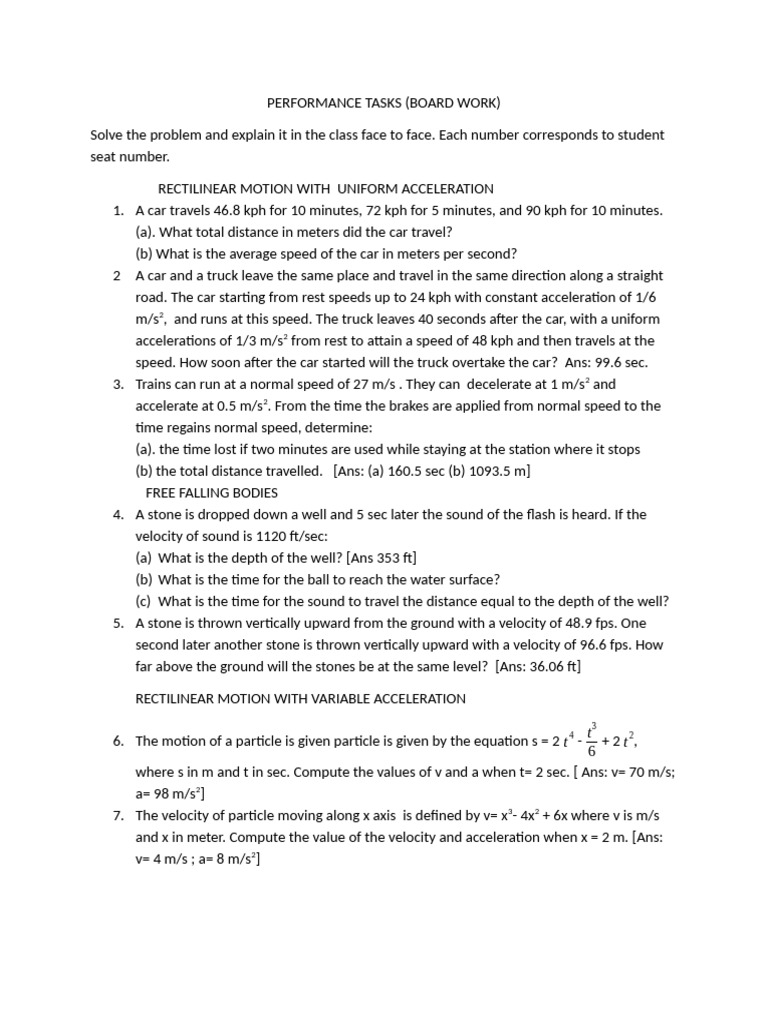 Performance Tasks | PDF | Acceleration | Mechanics