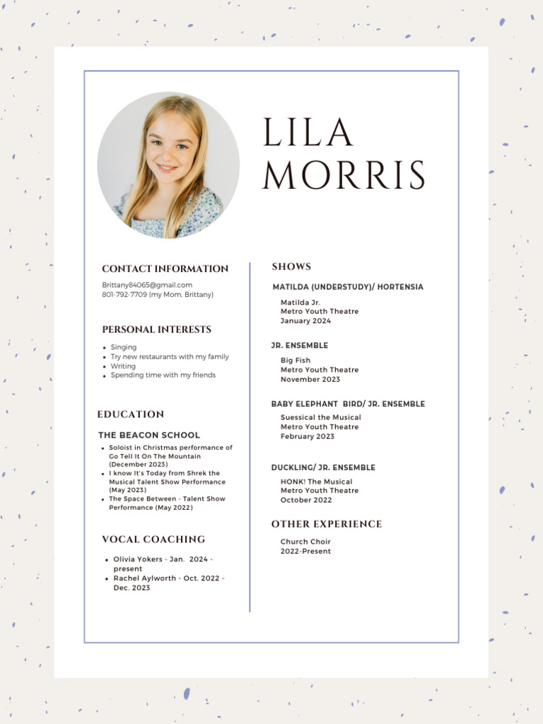 Lila Morris: Musical Theatre Resume | PDF