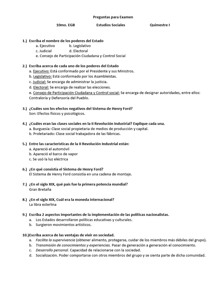 Preguntas Examen Quim I - EESS | PDF | Sociedad | Cambio social