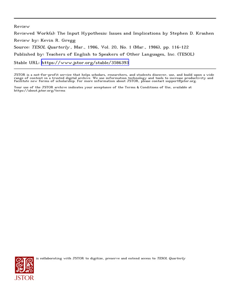 Krashen's Input Hypothesis Review | PDF | Language Acquisition | Second ...