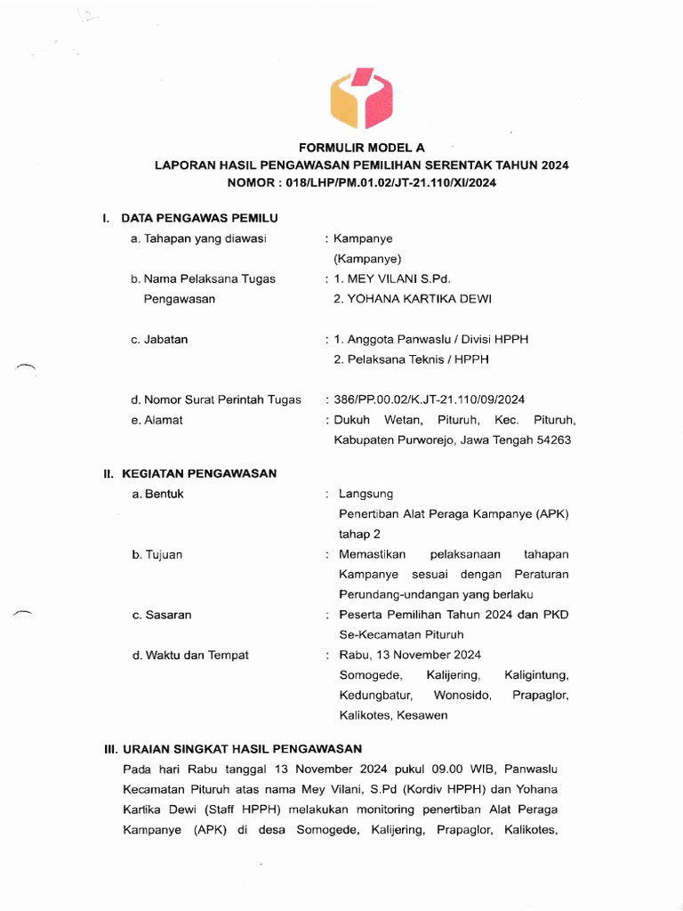Formulir Model A Nomor 018 | PDF