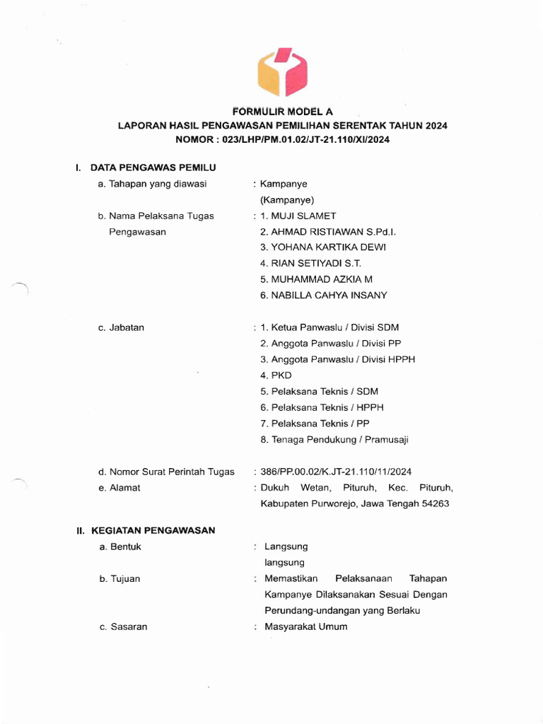 7. FORMULIR MODEL A NOMOR 023 | PDF