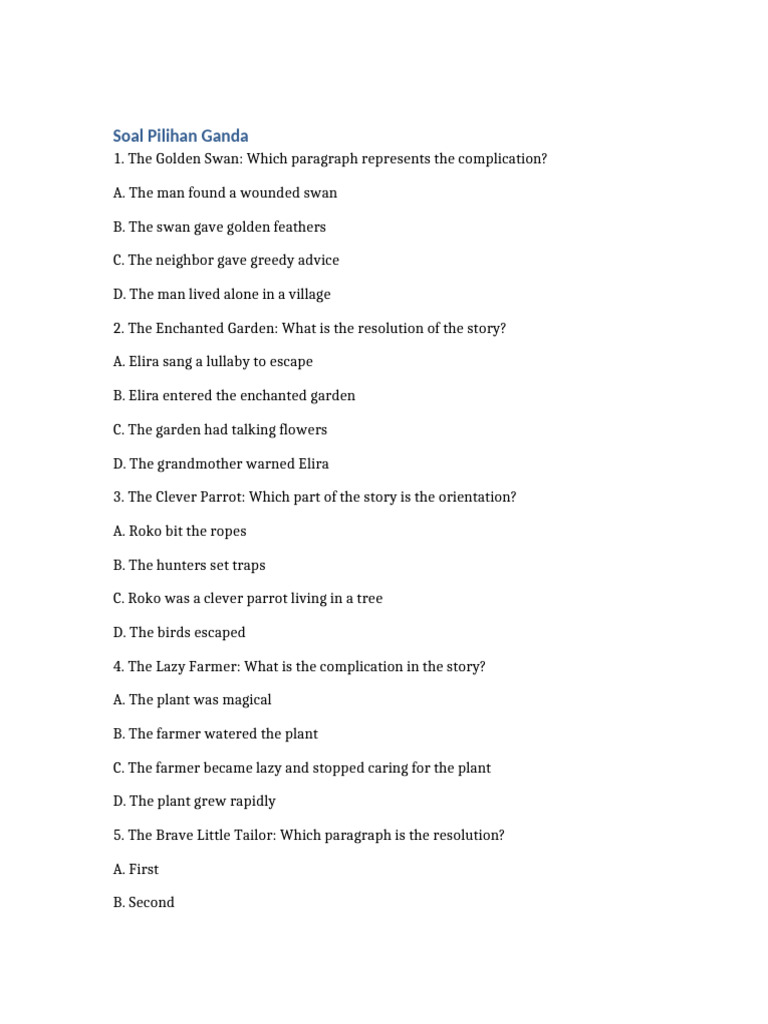 Soal Narrative Text Generic Structure | PDF