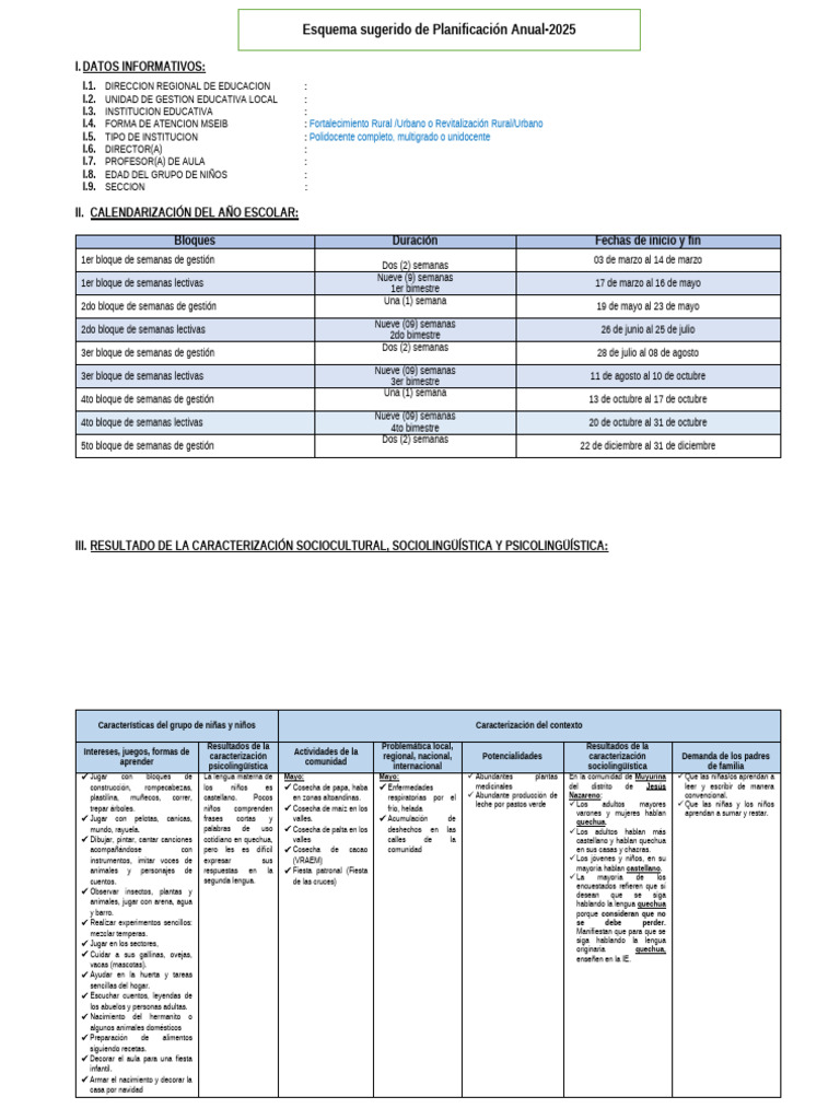 Esquema de Planificación Anual 2025 | PDF | Aprendizaje | Segundo lenguaje