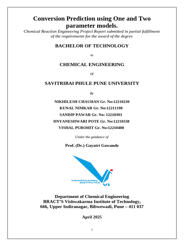 CRE CP Report Sem 6 | PDF | Chemical Reactor | Chemical Engineering