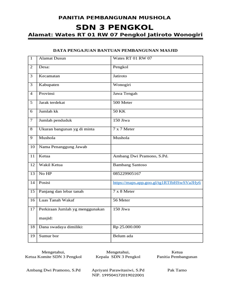 Data Pengajuan Bantuan Pembangunan Masjid | PDF