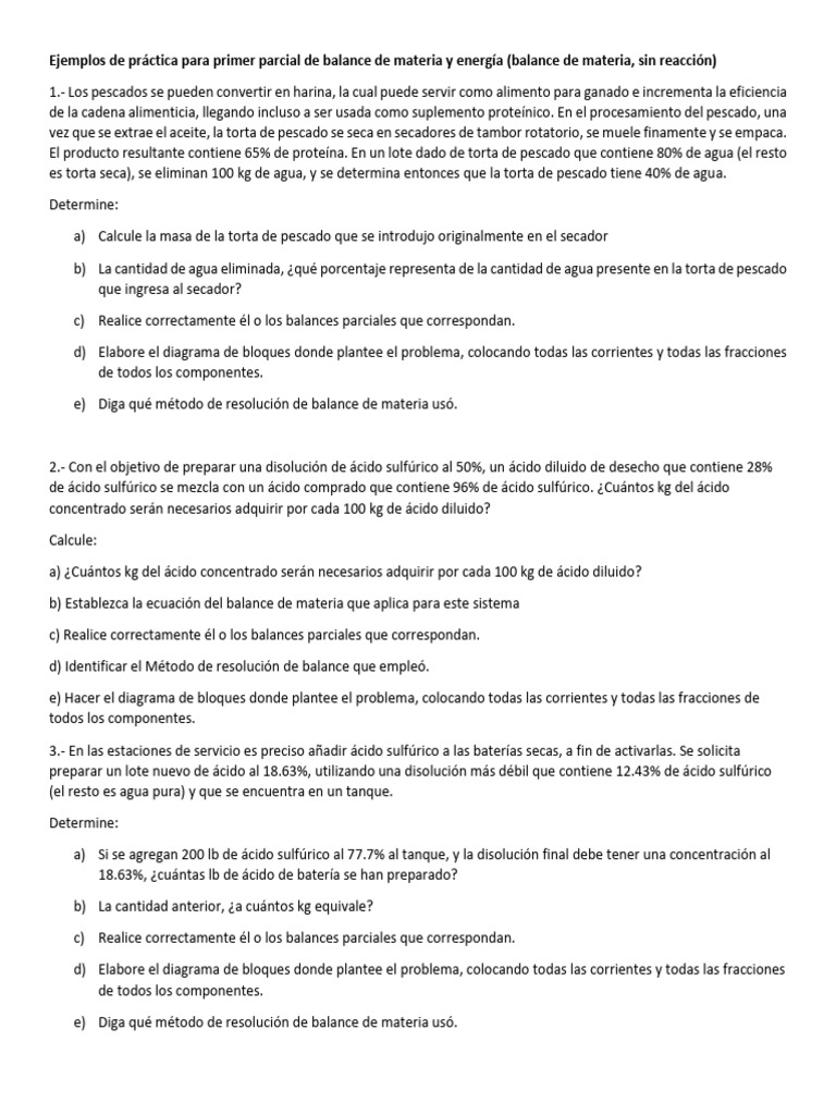 Ejemplos de Práctica para Primer Parcial BME | PDF | Agua | Destilación