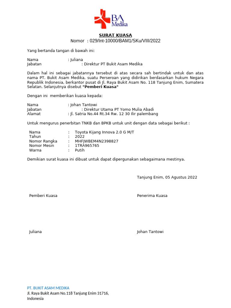 Surat Kuasa PT Yomo Mulia Abadi | PDF