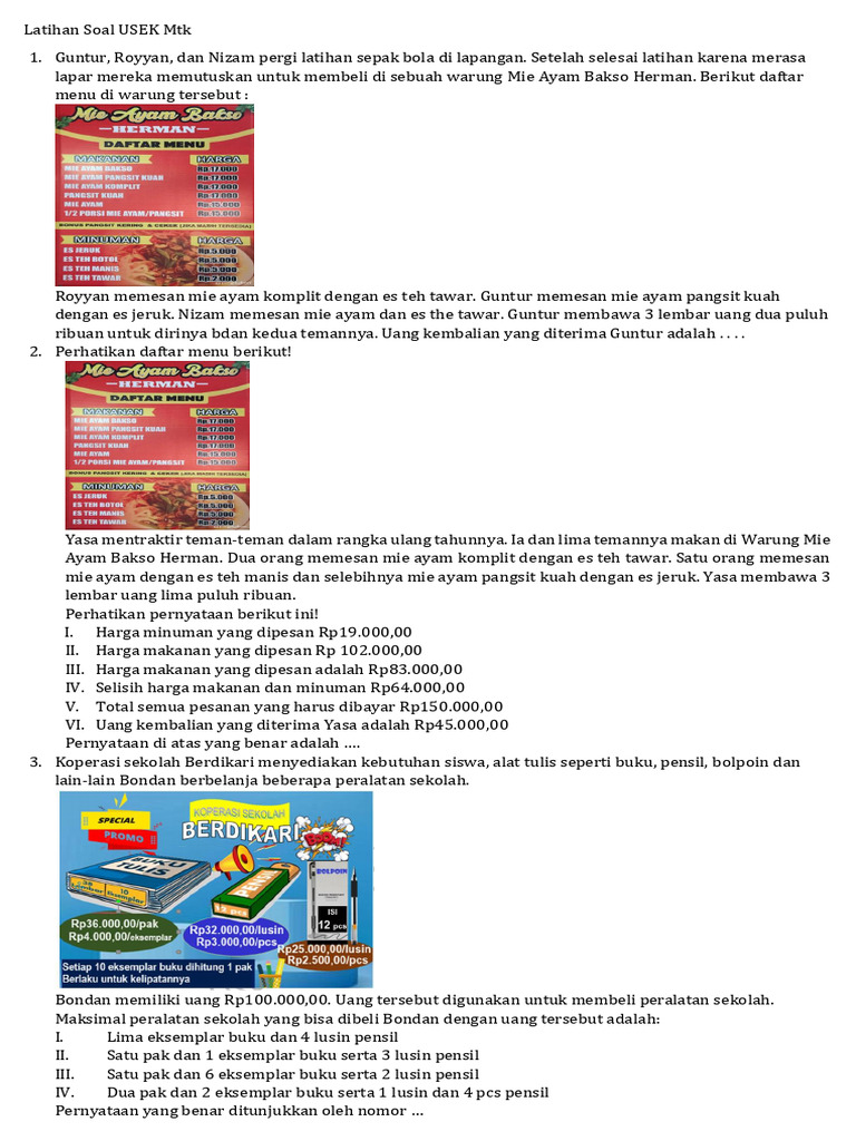 Latihan Soal USEK MTK | PDF