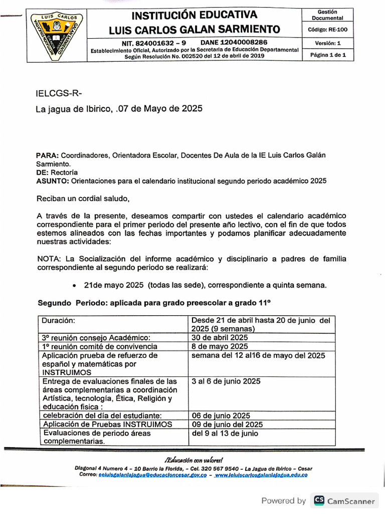 Calendario Segundo Periodo | PDF