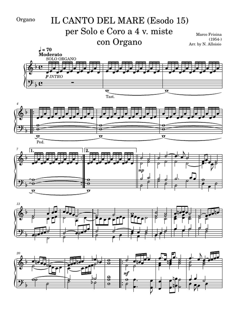 Il Canto Del Mare - Esodo 15 Per Solo e Coro A 4 v. Miste Con Organo M ...