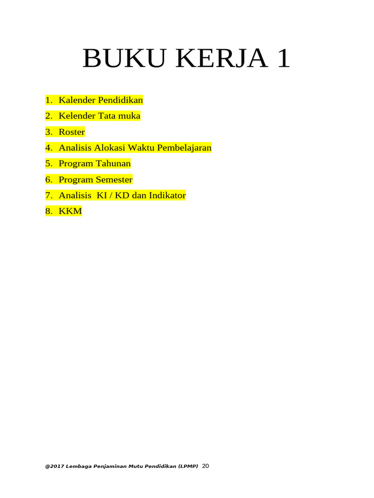 Buku Kerja 1 | PDF