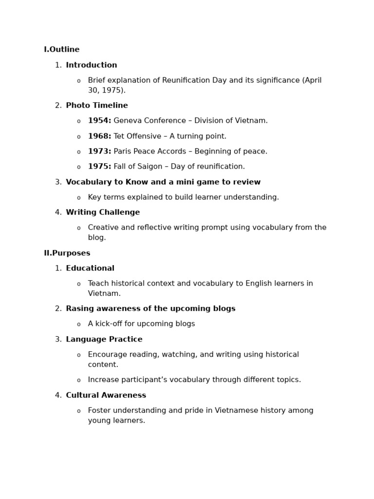 Reunification Blog Outline | PDF | Vocabulary | Human Communication