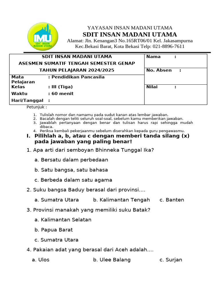 Soal PKN Suku Bangsa | PDF