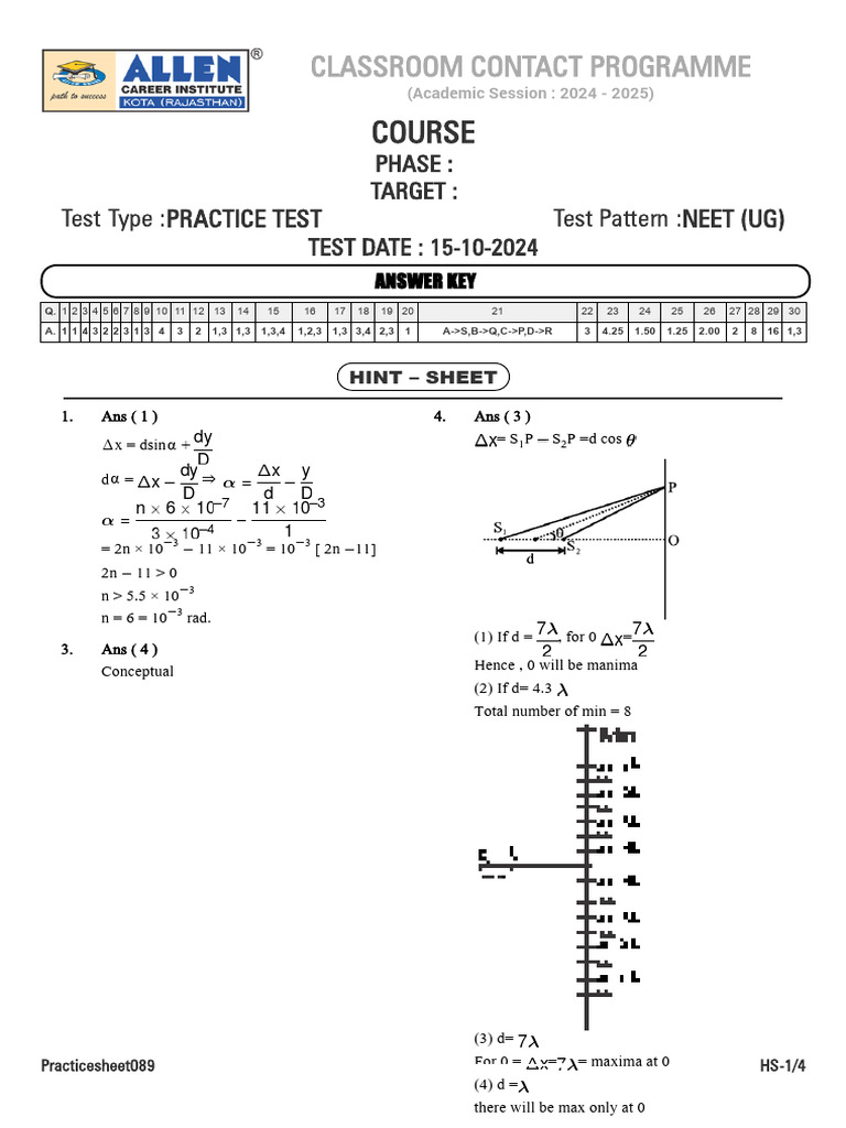 Practicesheet089-Physics Solutions | PDF | Wavelength | Electrodynamics