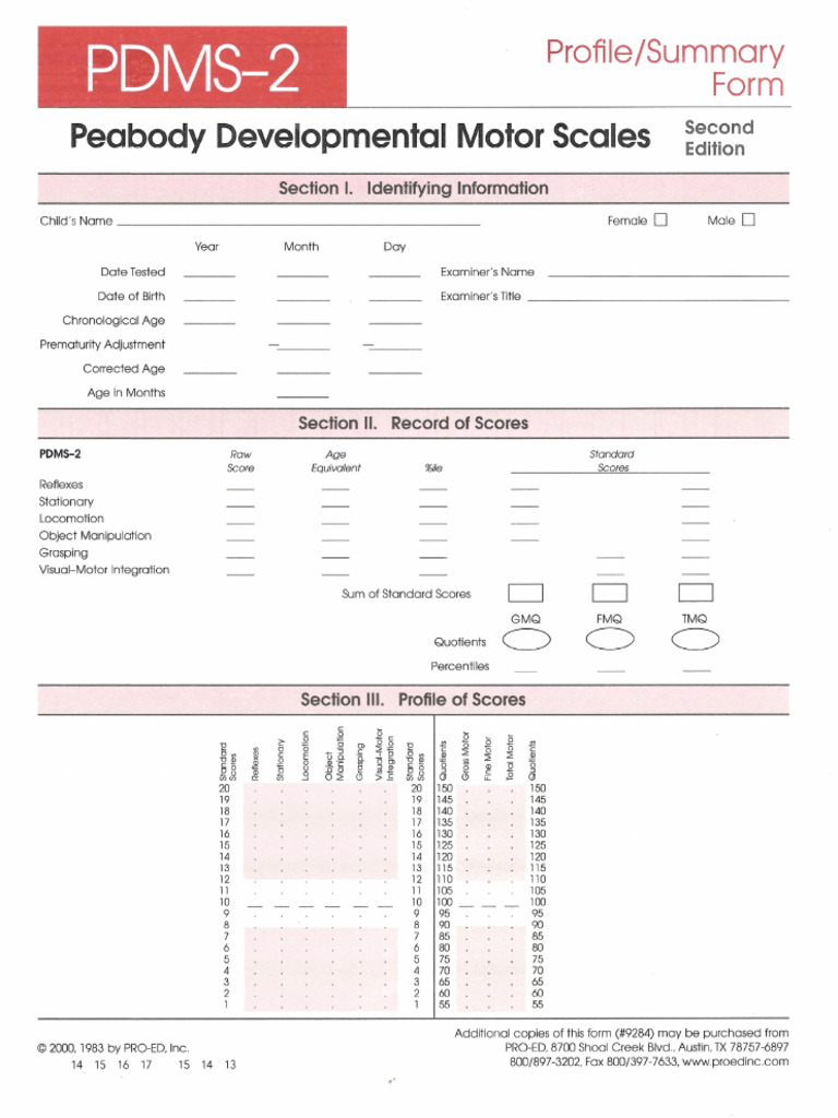 PDMS-2 Scoring Summary Sheet | PDF