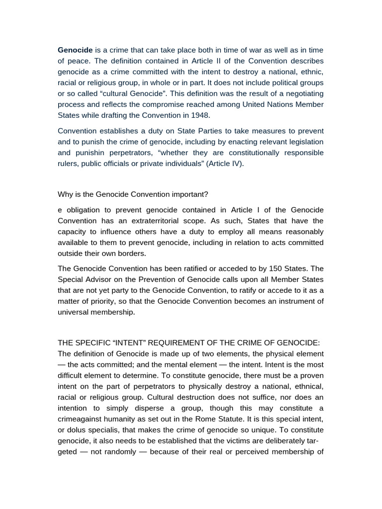 Genocide Is A Crime That Can Take Place Both in Ti | PDF | Genocides | Crime & Violence